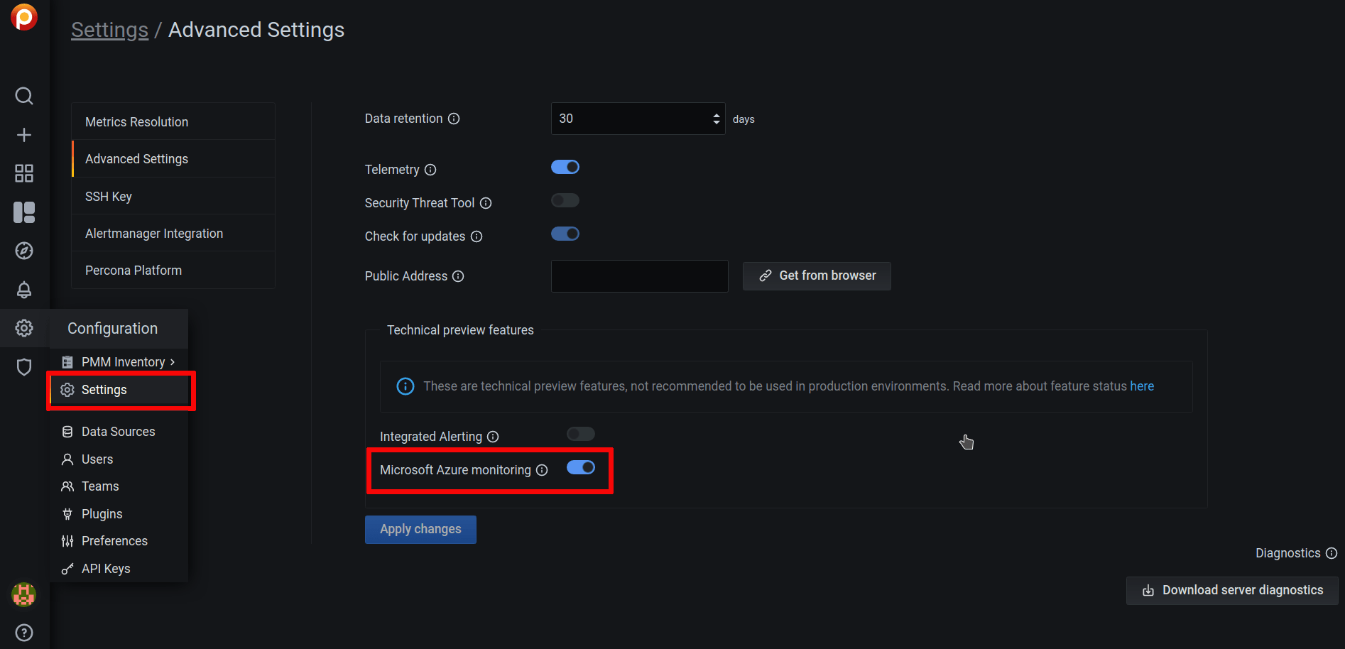 Add Microsoft Azure Monitoring Within Percona Monitoring and Management 2.16.0