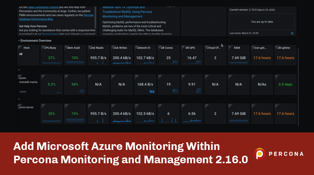 Add Microsoft Azure Monitoring Within Percona Monitoring and Management 2.16.0